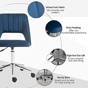 Vinsetto Modern Mid Back Office Chair with Velvet Fabric, Swivel Computer Armless Desk Chair with Hollow Back Design for Home Office, Blue