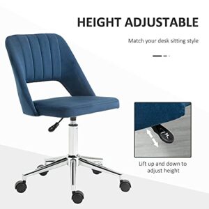 Vinsetto Modern Mid Back Office Chair with Velvet Fabric, Swivel Computer Armless Desk Chair with Hollow Back Design for Home Office, Blue