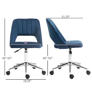 Vinsetto Modern Mid Back Office Chair with Velvet Fabric, Swivel Computer Armless Desk Chair with Hollow Back Design for Home Office, Blue