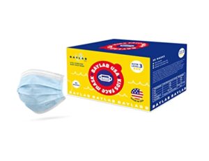 baylab usa astm level 3 kid size disposable 3-layer face masks, bay blue, pack of 50