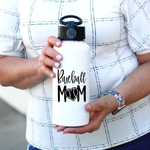 Brooke & Jess Designs Baseball Mom Tumbler Gifts - Large Insulated Water Bottle with Straw - Stainless Steel Metal 32 oz Travel Cup for Mom, Mama, Mother, Wife, Women | Keeps Hot and Cold for Hours