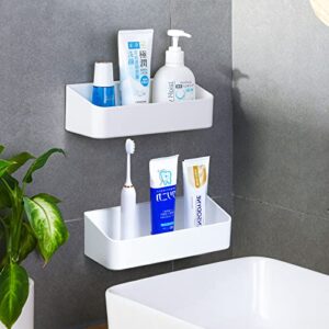 katei story set of 2 shower caddy adhesive bathroom shelf organizer wall mounted storage rack no drilling shower shelf bath essentials shampoo spice holder clear adhesives white