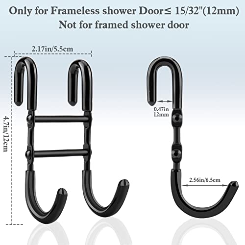 KHWYZH Shower Door Hooks, Towel Hooks for Bathrooms Frameless Glass (3-Pack), Shower Hooks for Loofah, Shower Squeegee Hooks, Black