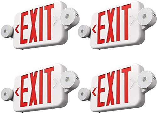 FREELICHT 4 Pack Exit Sign with Emergency Lights, Two LED Adjustable Head Emergency Exit Light with Battery Bundle 4 Pack Emergency Light, Emergency Lights for Business