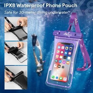 MoKo Waterproof Phone Pouch Holder 2Pack, Floating Case Dry Bag with Lanyard Compatible with iPhone 14 13 12 11 Pro Max X/Xr/Xs/SE3, Galaxy S21 Ultra/S9/Note 10+/20 Ultra, Black + Glitter Purple