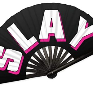 SoJourner Bags Slay Clack Fan - Rave Fan - Large Folding Fan for Raves, Halloween, Burlesque, Rainbow Outfits for Women & Festival Accessories - Clack Fan Hand Fan