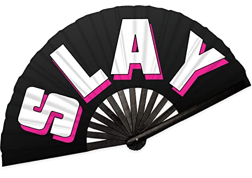 SoJourner Bags Slay Clack Fan - Rave Fan - Large Folding Fan for Raves, Halloween, Burlesque, Rainbow Outfits for Women & Festival Accessories - Clack Fan Hand Fan