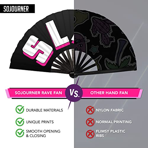 SoJourner Bags Slay Clack Fan - Rave Fan - Large Folding Fan for Raves, Halloween, Burlesque, Rainbow Outfits for Women & Festival Accessories - Clack Fan Hand Fan