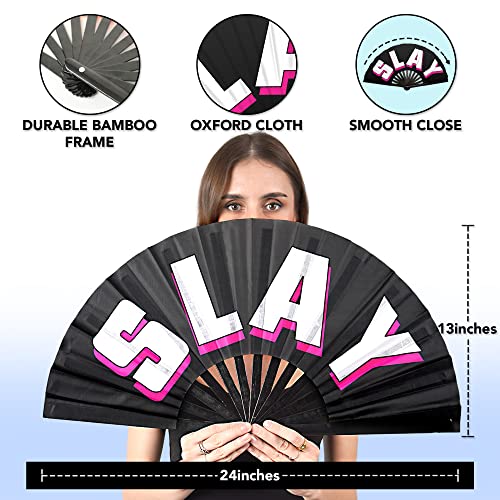 SoJourner Bags Slay Clack Fan - Rave Fan - Large Folding Fan for Raves, Halloween, Burlesque, Rainbow Outfits for Women & Festival Accessories - Clack Fan Hand Fan