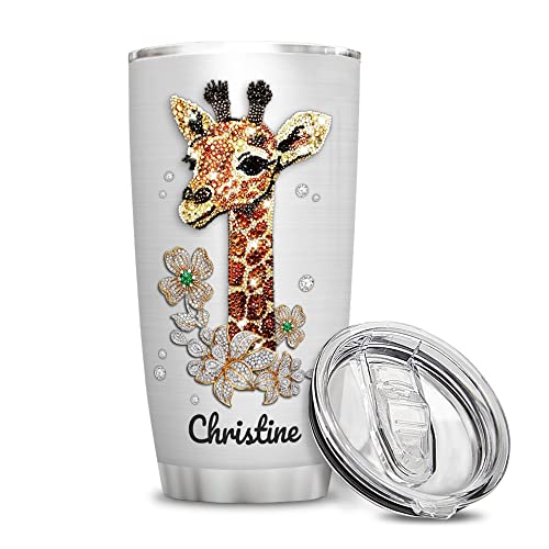 Wassmin Giraffe Tumbler Personalized Giraffes Tumblers Jewelry Drawing Style Stainless Steel Insulated 20oz 30oz Travel Cup Birthday Christmas Gifts For for Animal Lovers Women Girls