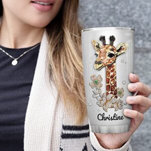 Wassmin Giraffe Tumbler Personalized Giraffes Tumblers Jewelry Drawing Style Stainless Steel Insulated 20oz 30oz Travel Cup Birthday Christmas Gifts For for Animal Lovers Women Girls