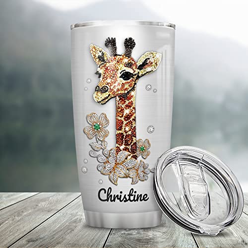 Wassmin Giraffe Tumbler Personalized Giraffes Tumblers Jewelry Drawing Style Stainless Steel Insulated 20oz 30oz Travel Cup Birthday Christmas Gifts For for Animal Lovers Women Girls