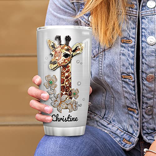 Wassmin Giraffe Tumbler Personalized Giraffes Tumblers Jewelry Drawing Style Stainless Steel Insulated 20oz 30oz Travel Cup Birthday Christmas Gifts For for Animal Lovers Women Girls