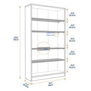 5-Shelf Wood Bookcase Freestanding Display Bookshelf for Home Office School (Grey,11.6" Depth*33" Width*59.8" Height)