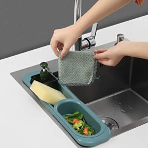 SHANGYI Kitchen Sink Organizer Storage Rack with Expandable Telescopic Holder and Sponge Caddy (grey-green)