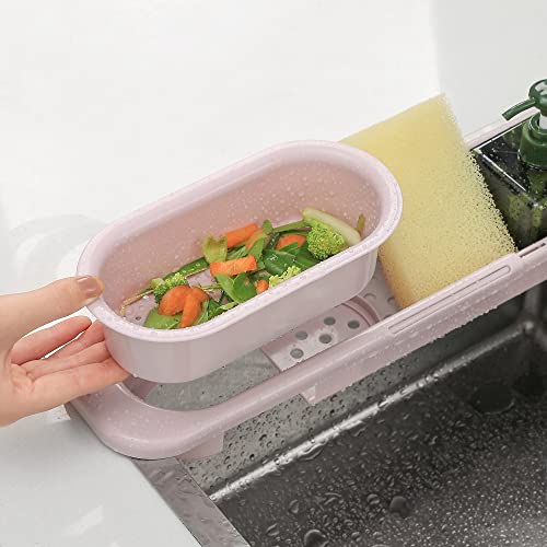 SHANGYI Kitchen Sink Organizer Storage Rack with Expandable Telescopic Holder and Sponge Caddy (grey-green)