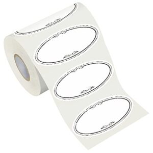 500 Removable Freezer Pantry Oval Canning Labels, Black Polka Borders, Water Oil Resistant with Perforation Line for Food Containers Jars Kitchen Restaurant Storage Organization