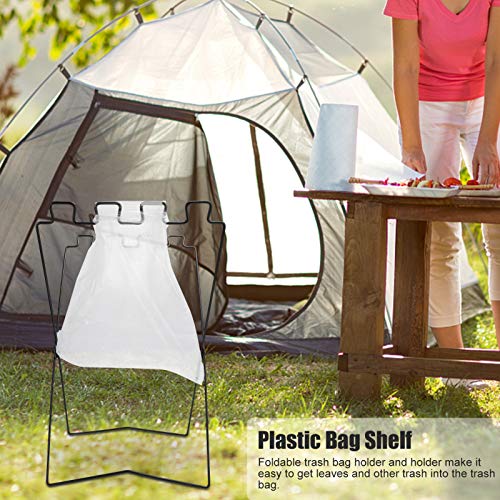 RANNYY Portable Garbage Bag Holder, BBQ Picnic Portable Trash Bag Rack Environmental Protection Iron Wire Folding Shelf