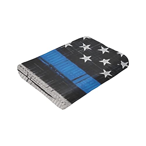 Fleece Throw Blanket with Police Blue Line Flag-Lightweight Plush Fuzzy Cozy Soft Blankets and Throws for Sofa, 60"X50" Inches