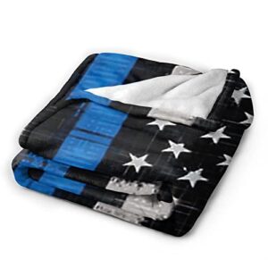 Fleece Throw Blanket with Police Blue Line Flag-Lightweight Plush Fuzzy Cozy Soft Blankets and Throws for Sofa, 60"X50" Inches