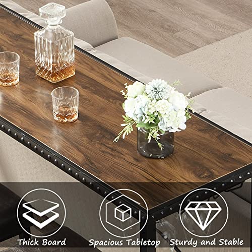 O&K FURNITURE Long Bar Table and Chairs Set, Counter Height Dining Table Set, Console Sofa Table with Stools, Pub Table and Chairs, Brown