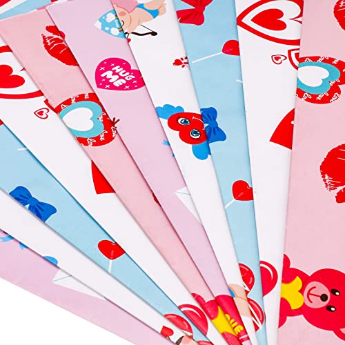 Konsait Valentine's Day Gift Wrapping Paper, 10 Sheets Folded Heart Love Rose Assorted Red Pink Blue Funny Wrap Paper for Kids Wedding Gifts Birthday Party Favors Holiday DIY Crafts Supplies 70X50cm