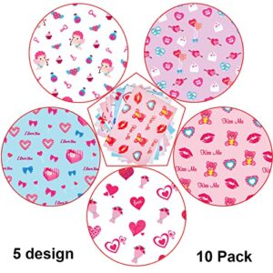 Konsait Valentine's Day Gift Wrapping Paper, 10 Sheets Folded Heart Love Rose Assorted Red Pink Blue Funny Wrap Paper for Kids Wedding Gifts Birthday Party Favors Holiday DIY Crafts Supplies 70X50cm