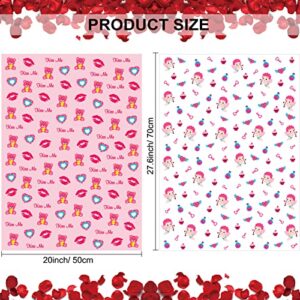 Konsait Valentine's Day Gift Wrapping Paper, 10 Sheets Folded Heart Love Rose Assorted Red Pink Blue Funny Wrap Paper for Kids Wedding Gifts Birthday Party Favors Holiday DIY Crafts Supplies 70X50cm