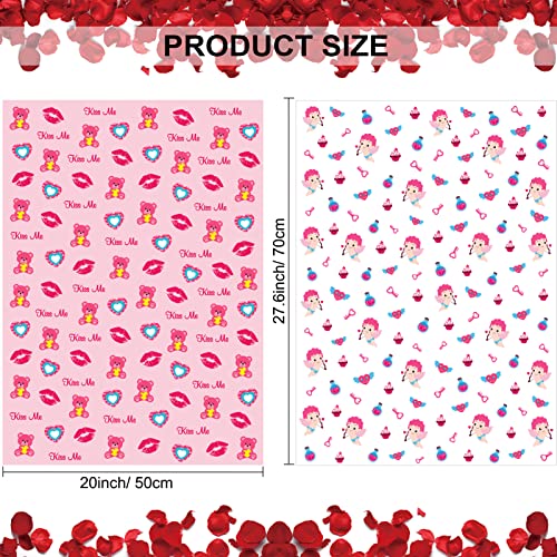 Konsait Valentine's Day Gift Wrapping Paper, 10 Sheets Folded Heart Love Rose Assorted Red Pink Blue Funny Wrap Paper for Kids Wedding Gifts Birthday Party Favors Holiday DIY Crafts Supplies 70X50cm