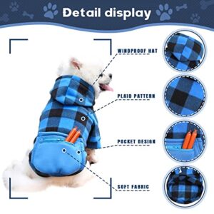 HRTTSY Small Dog Hoodie Soft Warm Fleece Fall Winter Dog Clothes Girl Boy Classic Plaid Puppy Cat Sweaters with Pocket Cute Doggy Hooded Sweatshirts for Small Dogs Chihuahua Outfits(Blue,S)