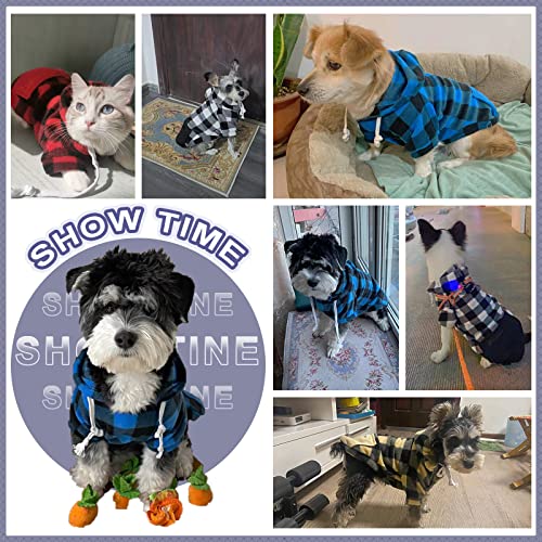 HRTTSY Small Dog Hoodie Soft Warm Fleece Fall Winter Dog Clothes Girl Boy Classic Plaid Puppy Cat Sweaters with Pocket Cute Doggy Hooded Sweatshirts for Small Dogs Chihuahua Outfits(Blue,S)