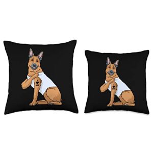 German Shepherd Dog Mom Dog Lover Apparel I Love Mom Tattoo Funny German Shepherd Dog Mother's Day Throw Pillow, 16x16, Multicolor