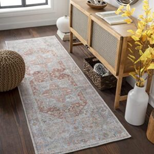 Mark&Day Washable Area Rugs, 8x10 Oak Forest Traditional Burnt Orange Area Rug, Orange/Beige Carpet for Living Room, Bedroom or Kitchen (7'6" x 9'6", Machine Washable)