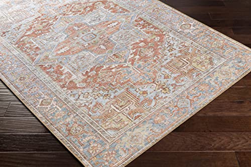 Mark&Day Washable Area Rugs, 8x10 Oak Forest Traditional Burnt Orange Area Rug, Orange/Beige Carpet for Living Room, Bedroom or Kitchen (7'6" x 9'6", Machine Washable)