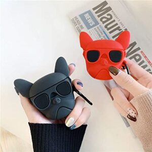 Air Pod 3 Case, Cute Cartoon Design Case Compatible with Air Pod 3rd Generation Case 2021, Protective Premium Silicone Case with Keychain. (3rd French Bulldog Red)