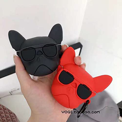 Air Pod 3 Case, Cute Cartoon Design Case Compatible with Air Pod 3rd Generation Case 2021, Protective Premium Silicone Case with Keychain. (3rd French Bulldog Red)