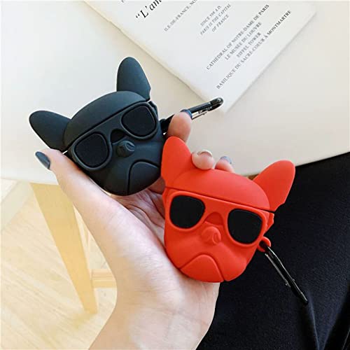 Air Pod 3 Case, Cute Cartoon Design Case Compatible with Air Pod 3rd Generation Case 2021, Protective Premium Silicone Case with Keychain. (3rd French Bulldog Red)