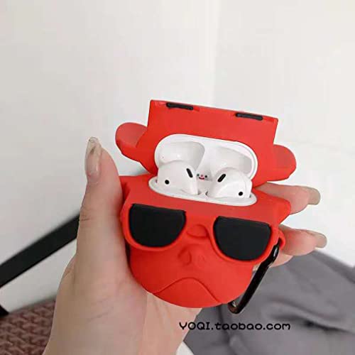 Air Pod 3 Case, Cute Cartoon Design Case Compatible with Air Pod 3rd Generation Case 2021, Protective Premium Silicone Case with Keychain. (3rd French Bulldog Red)