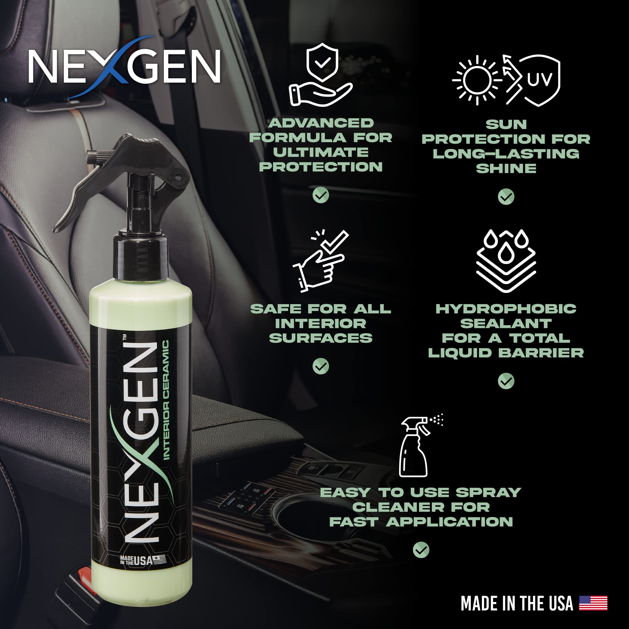 Nexgen Interior Ceramic Spray — Ultimate Interior Protection — Spray-on and Wipe-Off Ceramic Coating for Hard Interior Surfaces (16 oz)