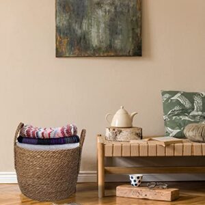 Simple Elements Woven Rattan Storage Basket – Decorative Storage basket for Blankets, Toys, Clothes, Shoes, Towels with Woven Handles – Living Room Home Décor – 12”H x 14” Dia. - Brown