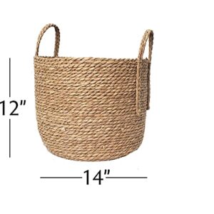 Simple Elements Woven Rattan Storage Basket – Decorative Storage basket for Blankets, Toys, Clothes, Shoes, Towels with Woven Handles – Living Room Home Décor – 12”H x 14” Dia. - Brown