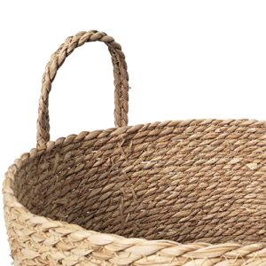 Simple Elements Woven Rattan Storage Basket – Decorative Storage basket for Blankets, Toys, Clothes, Shoes, Towels with Woven Handles – Living Room Home Décor – 12”H x 14” Dia. - Brown