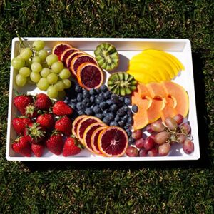 White Platter Serving Tray Set 15" x 10.5" | Pack of 3 Plastic Party Platters and 3 Tongs | Ideal for Appetizers, Desserts, Catering and more