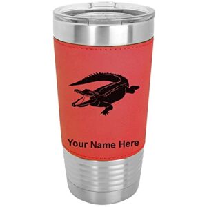 lasergram 20oz vacuum insulated tumbler mug, alligator, personalized engraving included (faux leather, red)