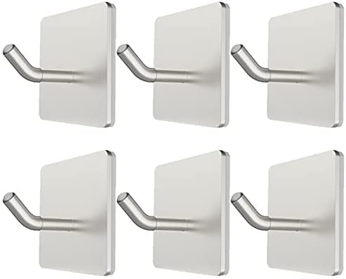 VIVII 6 Pack Adhesive Hooks, 3M Self Adhesive, Metal Wall Hooks Hanger Sticky Hooks for Keys Bags Bathrobe Clothes Hat Towel Garment Nickel, Kitchen Bath Room, Living Room, Office, No Drilling Needed