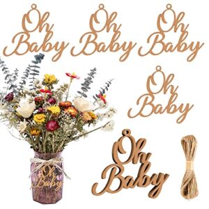 cinpiuk 20pcs oh baby mason jar tags baby shower centerpieces gender reveal kraft brown decorations, oh baby cutouts bonus 10 yards burlap string