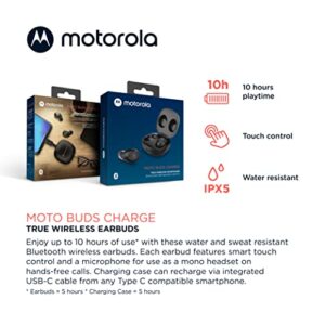 Motorola Moto Buds Charge - True Wireless Bluetooth Earbuds with Microphone - Lightweight, IPX5 Water Resistant, Touch-Control - Comfort Fit and Clear Sound - Includes Micro Charging Case - Black