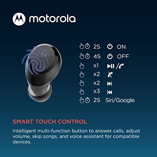 Motorola Moto Buds Charge - True Wireless Bluetooth Earbuds with Microphone - Lightweight, IPX5 Water Resistant, Touch-Control - Comfort Fit and Clear Sound - Includes Micro Charging Case - Black