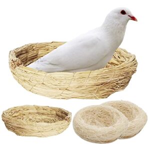 fhiny handmade woven bird spawning nest with coconut fiber liner flat base straw bird nest bed hatch roosting for dove pigeon parrot turtle quail macaw cuckoo sparrow