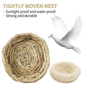 Fhiny Handmade Woven Bird Spawning Nest with Coconut Fiber Liner Flat Base Straw Bird Nest Bed Hatch Roosting for Dove Pigeon Parrot Turtle Quail Macaw Cuckoo Sparrow